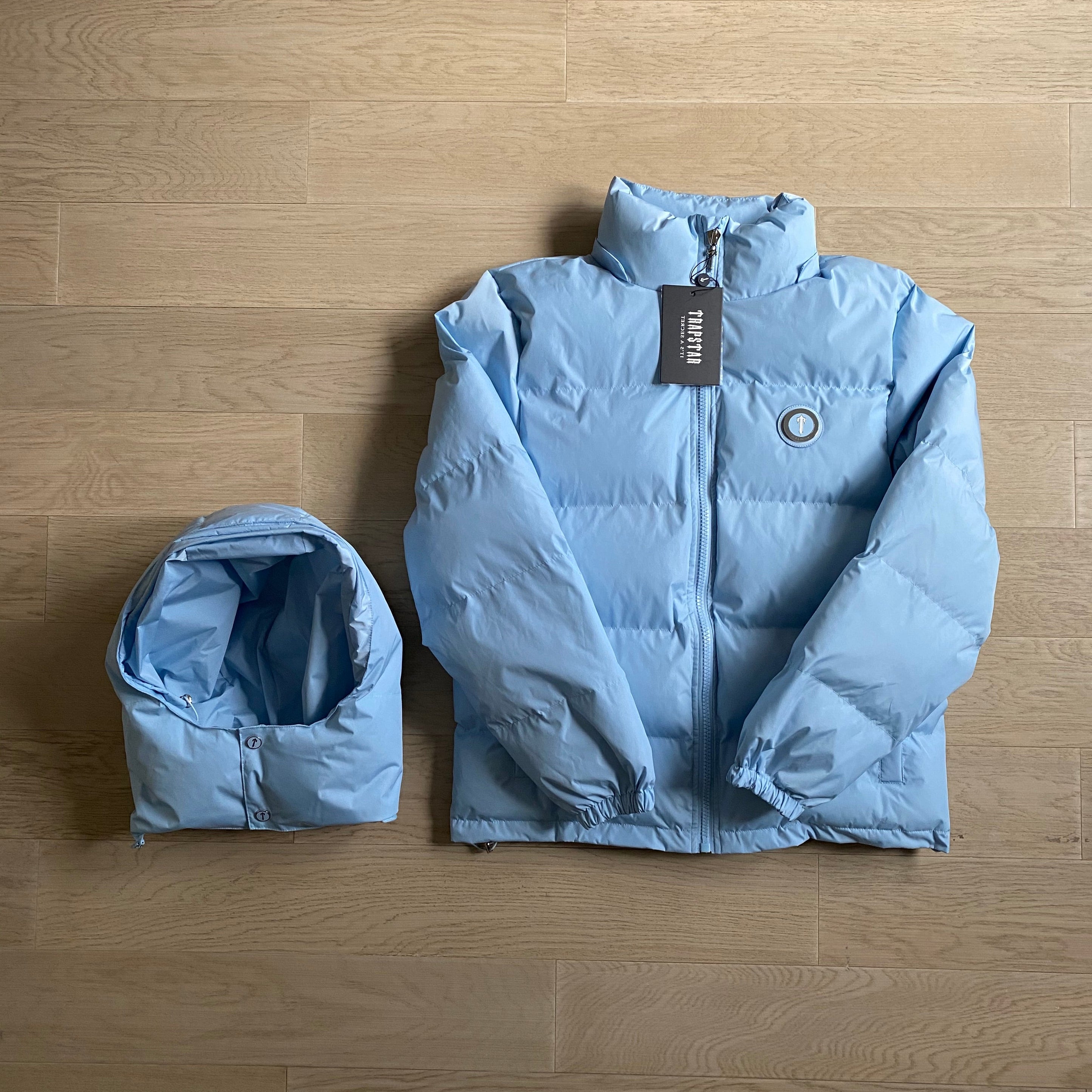 DETACHABLE HOODED PUFFER JACKET - ICE BLUE,Top quality – ROGEDA T